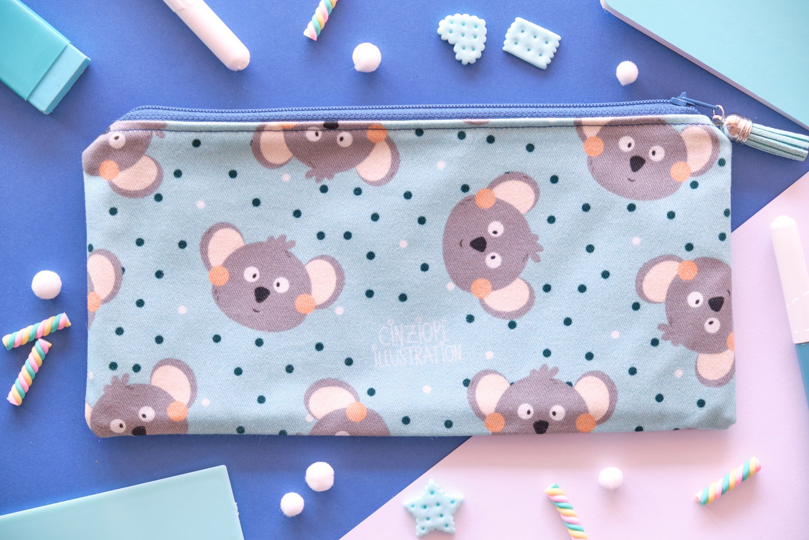 Cute Koala Bear Illustrated Pencil Case in Cotton - Etsy
