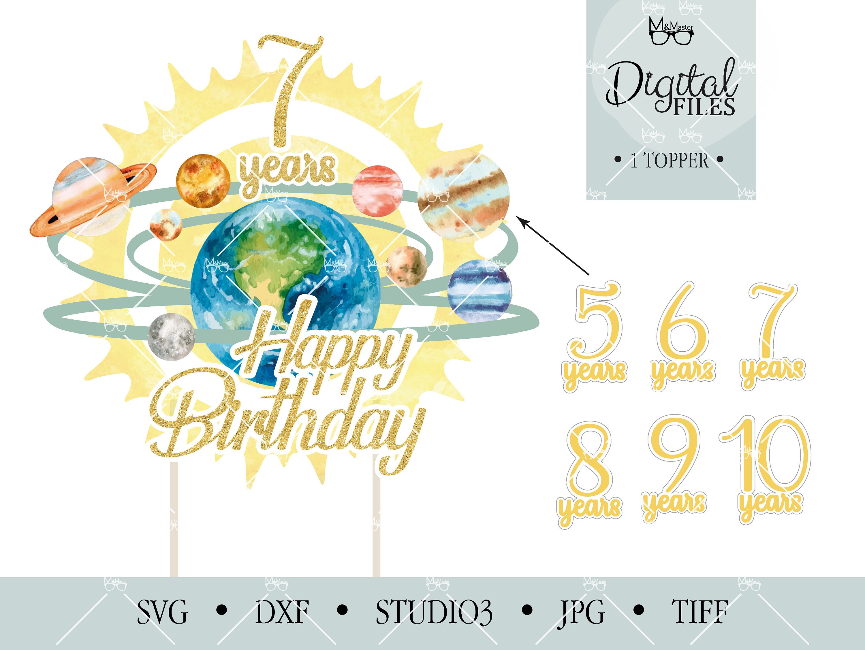 Space Birthday Space Cake Topper Planets Space Party for 5 - Etsy