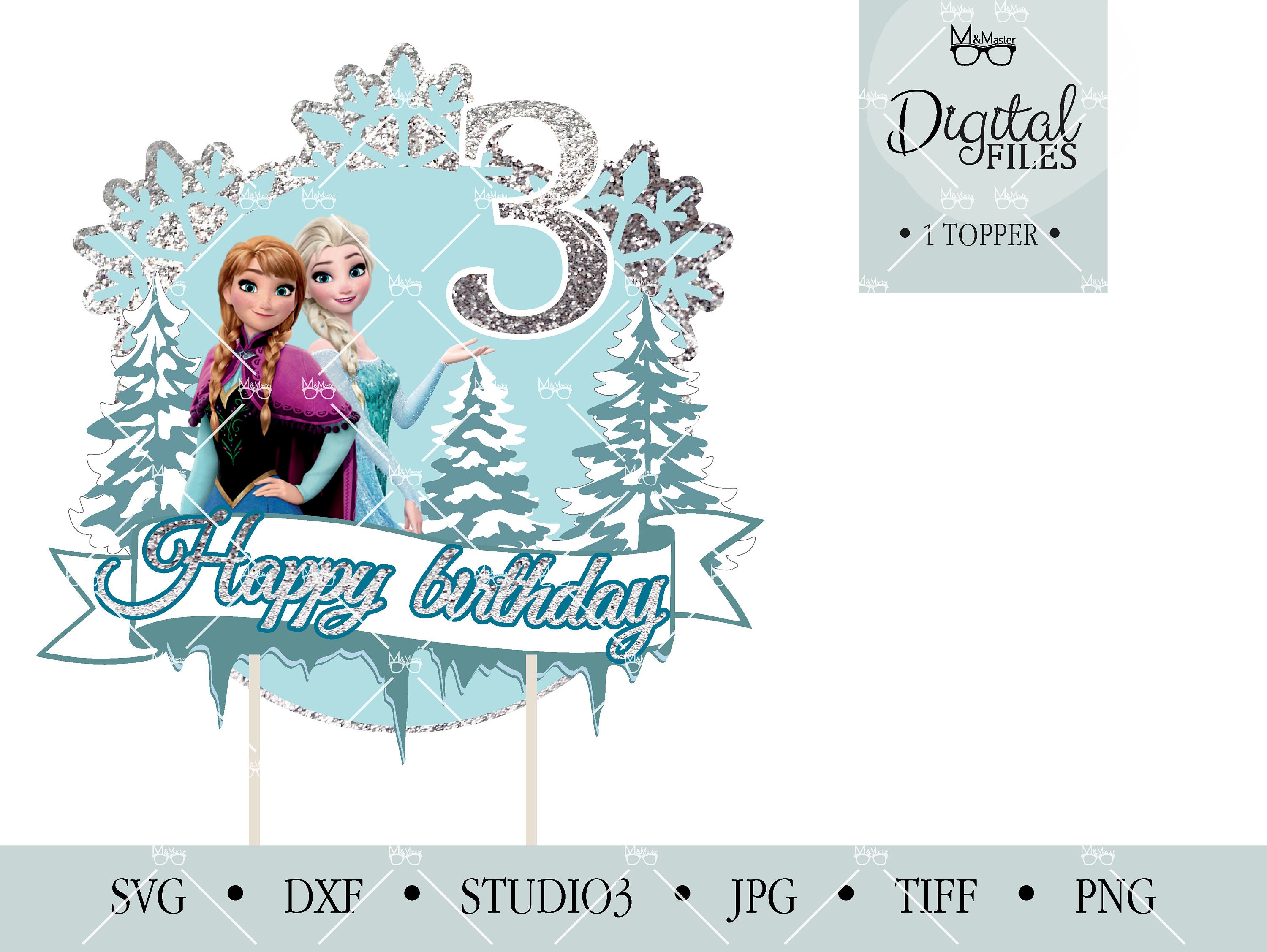 SVG Frozen Cake Topper 3 , Frozen Party Decorations , Elsa Party ...