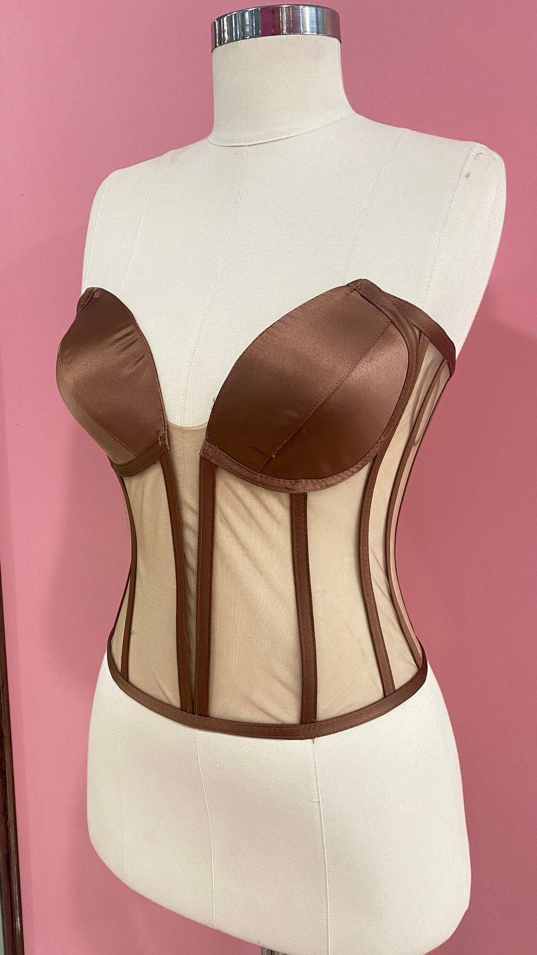 Corset Top With Satin Cups , Crop Top, Corset With Transparent Chest ...