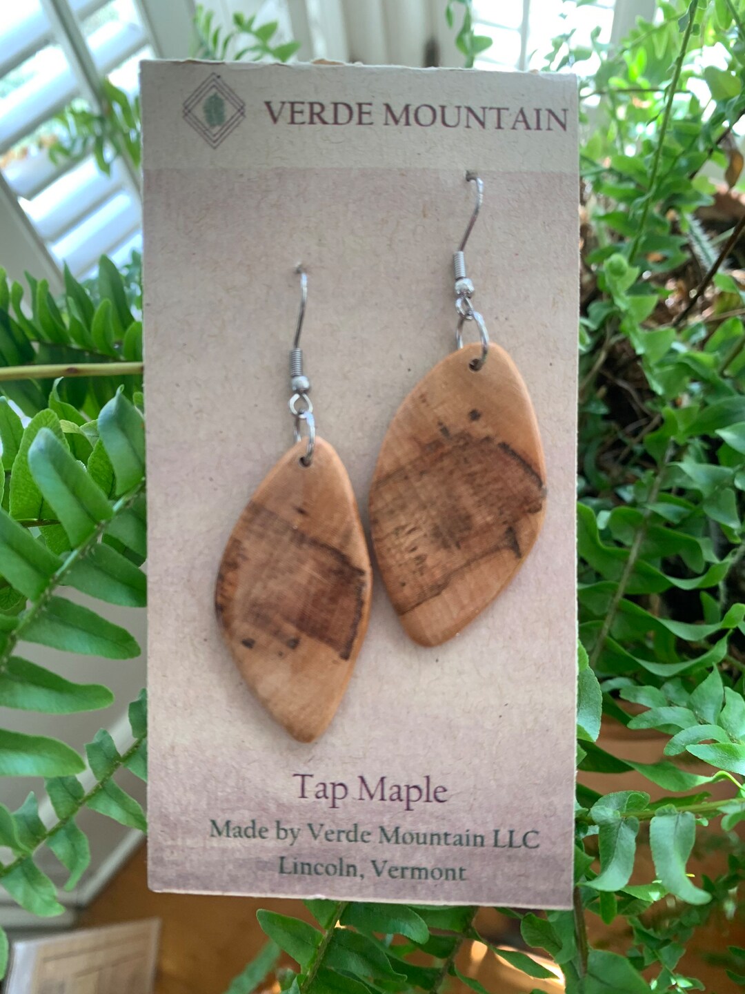 Vermont Tap Hole Maple Native Hardwood Dangle Earrings With Hole Left ...