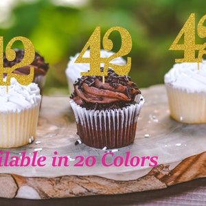 Any Number 42nd Birthday Cupcake Toppers 2 Inches Tall Any Age Glitter ...