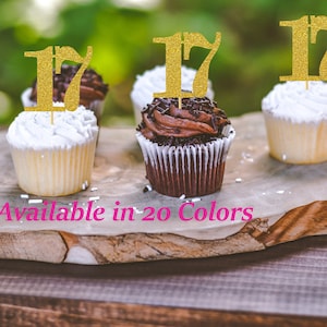 Any Number 17th Birthday Cupcake Toppers Adult Party Glitter 17th Party ...