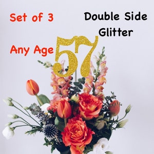 57th Birthday Centerpiece (set of 3) Single or Double Side Glitter ...