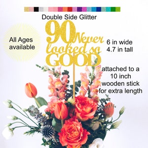 90th Birthday Centerpiece Double Sided Glitter 90 Never Looked so Good ...