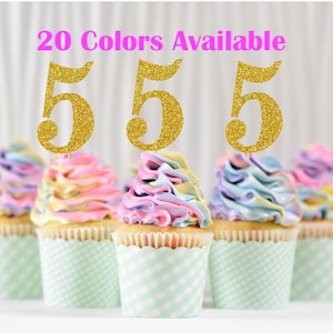 ANY NUMBER 5th Birthday Cupcake Toppers ( 2 Inches Tall) Glitter Party ...