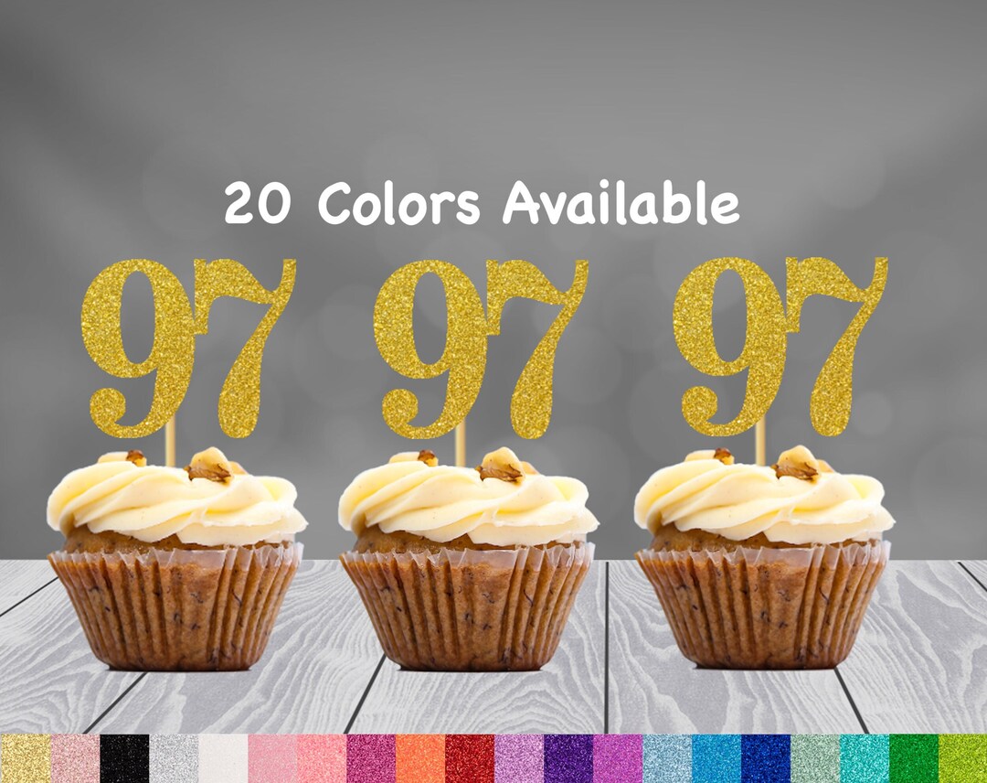 97th Birthday Cupcake Toppers | Glitter Number 97 Decorations | 97th ...