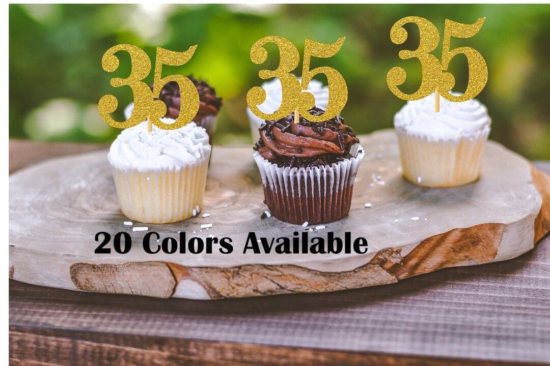 Any Number 35th Birthday Cupcake Toppers 2 Inches Tall Adult Glitter ...