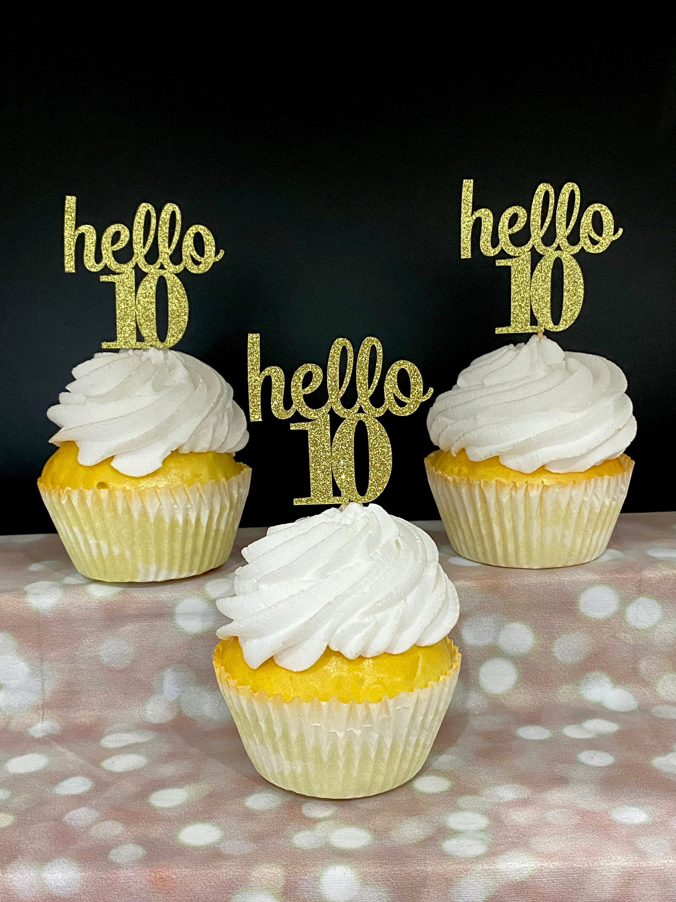 10th Birthday Cupcake Toppers Any Age Number Glitter Hello 10 - Etsy