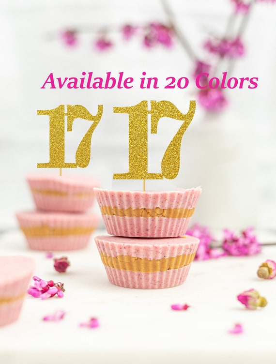 Any Number 17th Birthday Cupcake Toppers Adult Party Glitter - Etsy