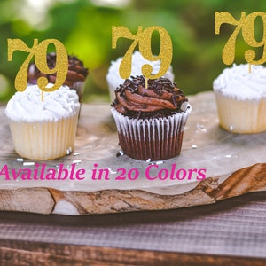 79th Birthday Cupcake Toppers | Glitter Number 79 Decorations | 79th ...