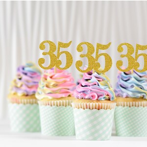 Any Number 35th Birthday Cupcake Toppers 2 Inches Tall Adult Glitter ...