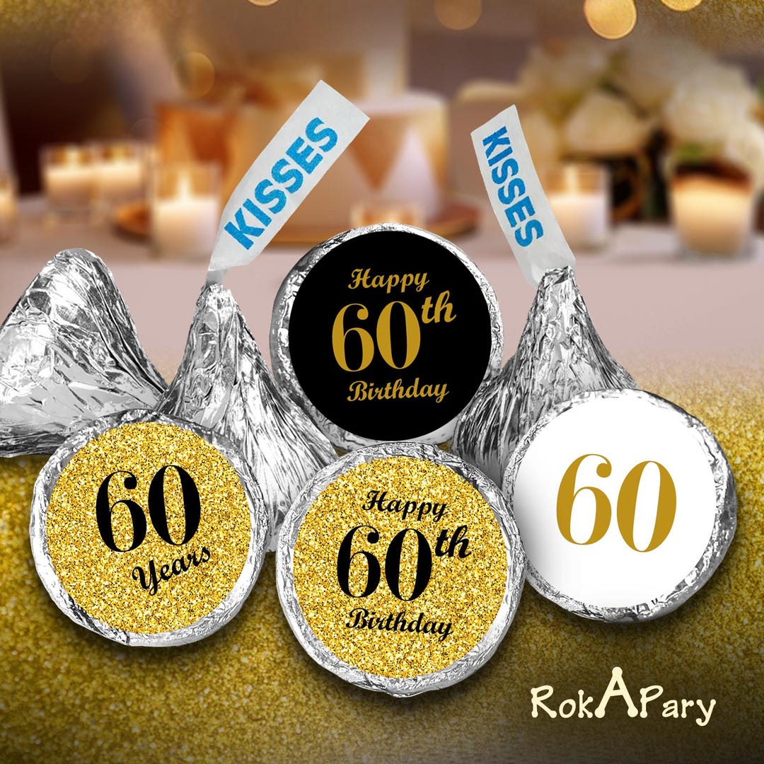 60th Birthday Party Labels Set of 324 Self-adhesive Glossy Stickers ...