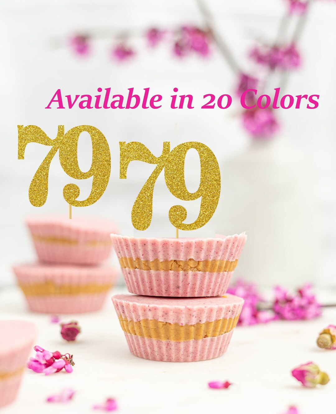 79th Birthday Cupcake Toppers | Glitter Number 79 Decorations | 79th ...