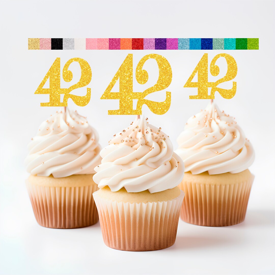 42nd Birthday Cupcake Toppers | Glitter Number 42 Decorations | 42nd ...