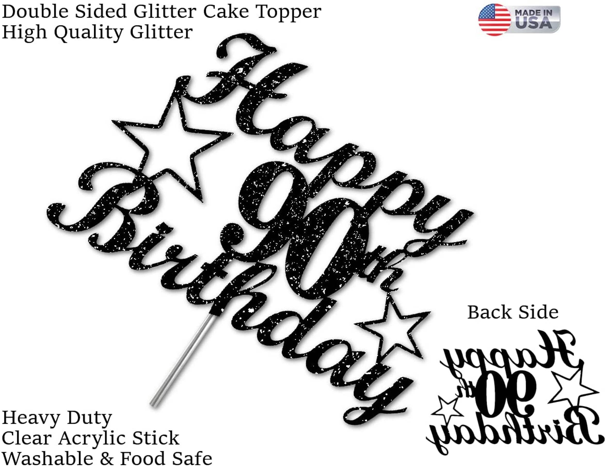 90th Birthday Cake Toppers double Side Glitter Adult Party | Etsy