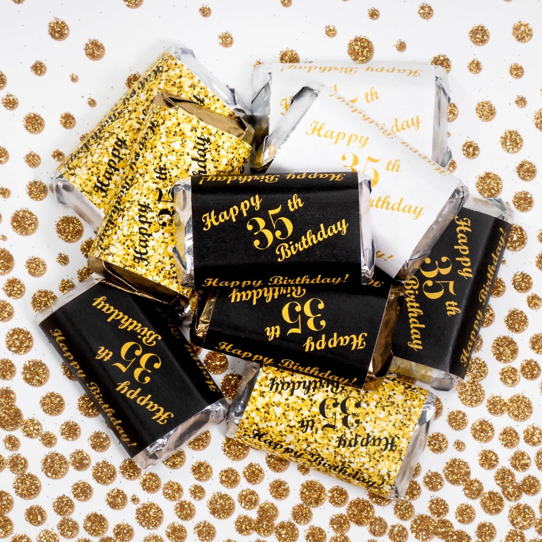 Any Age 35th Birthday Party Favors Labels for Miniatures Candy Bar ...