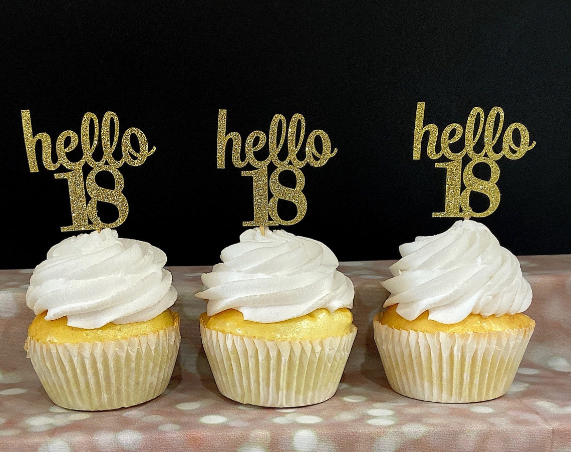 Any Number Hello 18 Cupcake Toppers 18th Birthday Age Cupcake Etsy