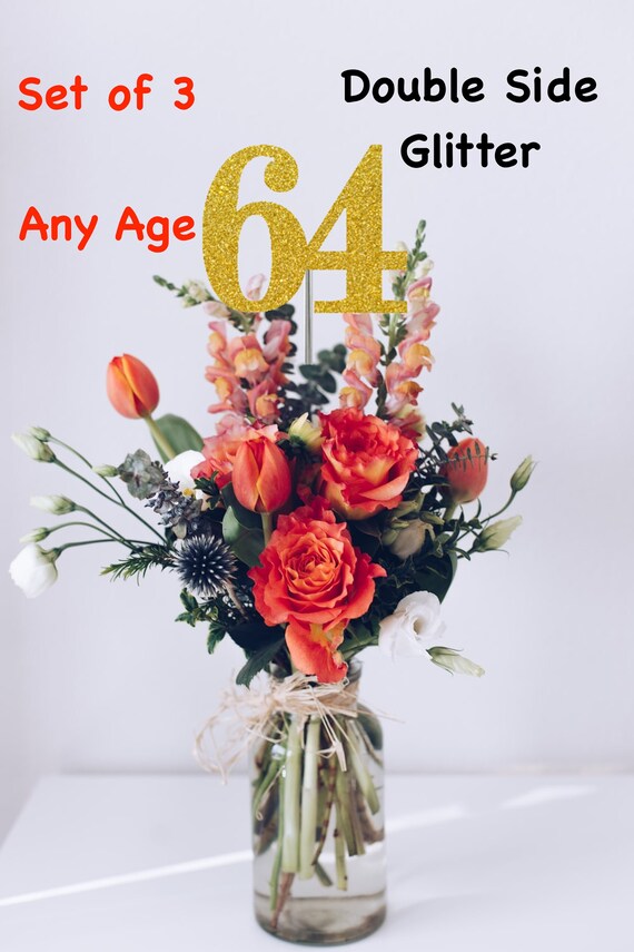 64th Birthday Centerpiece SET OF 3 Double Sided Glitter 3.5 - Etsy