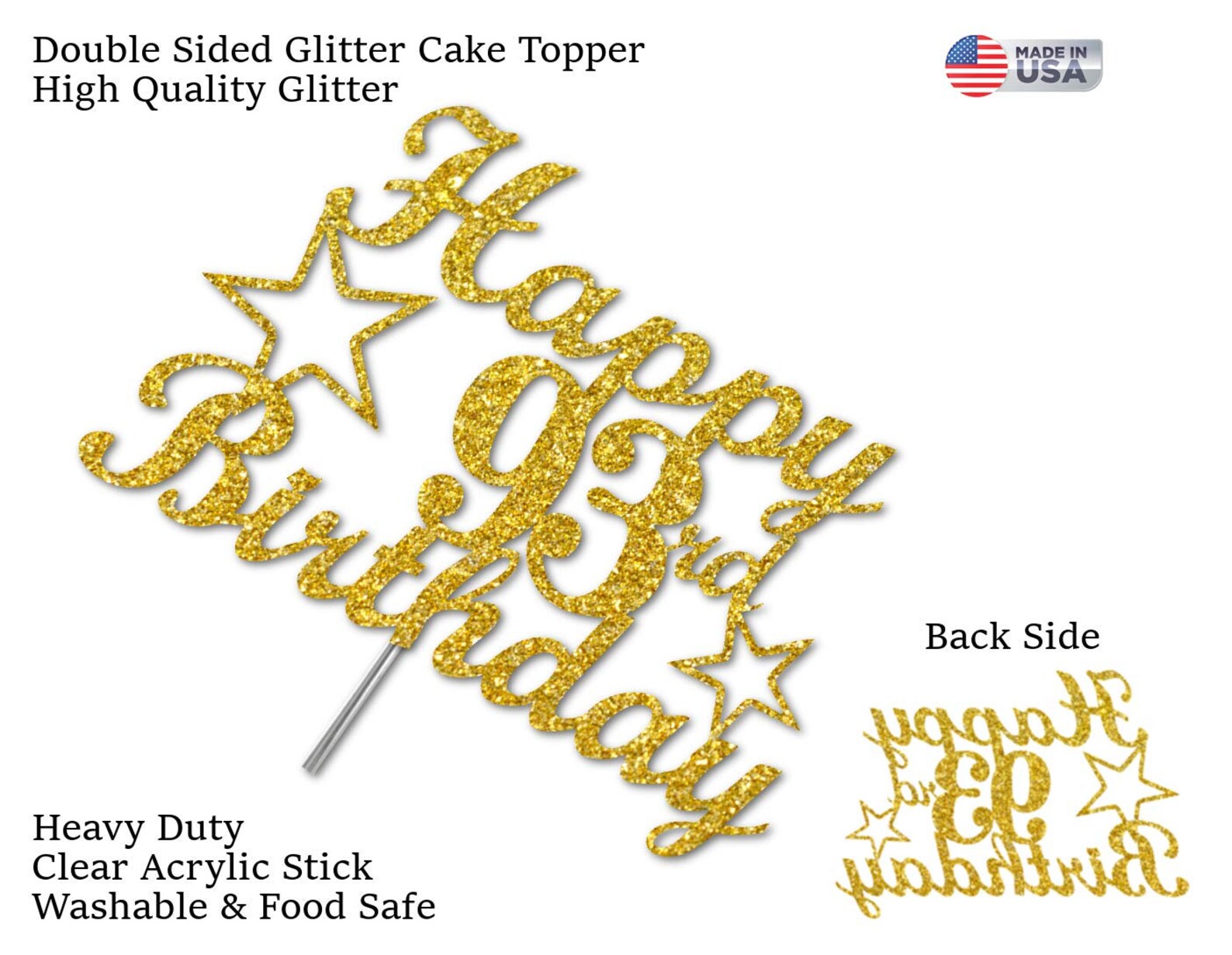 93rd Birthday Cake Toppers double Side Glitter Adult Party - Etsy