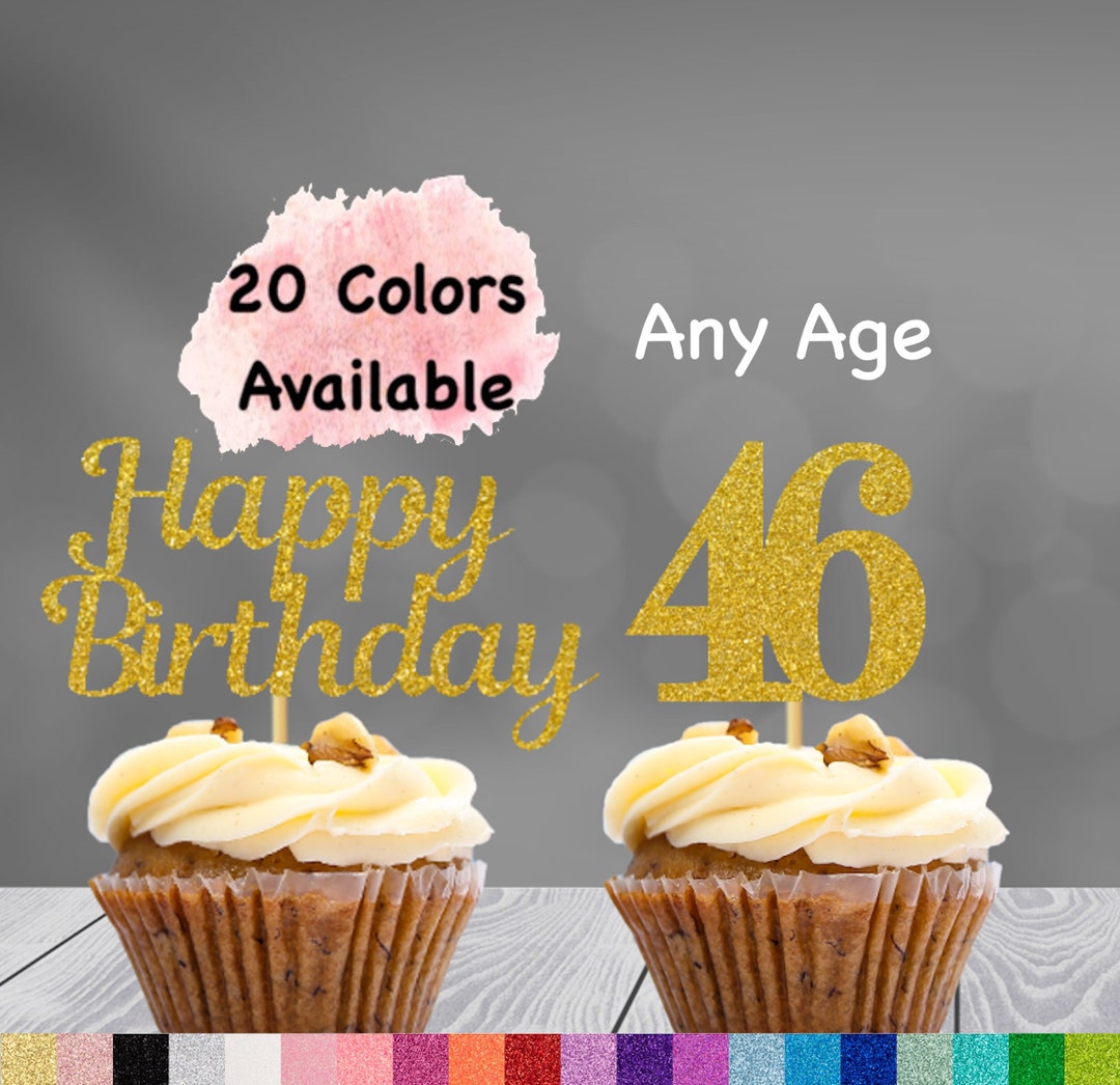 46th Birthday Cupcake Toppers | Number 46 Party Picks | 46th Party ...