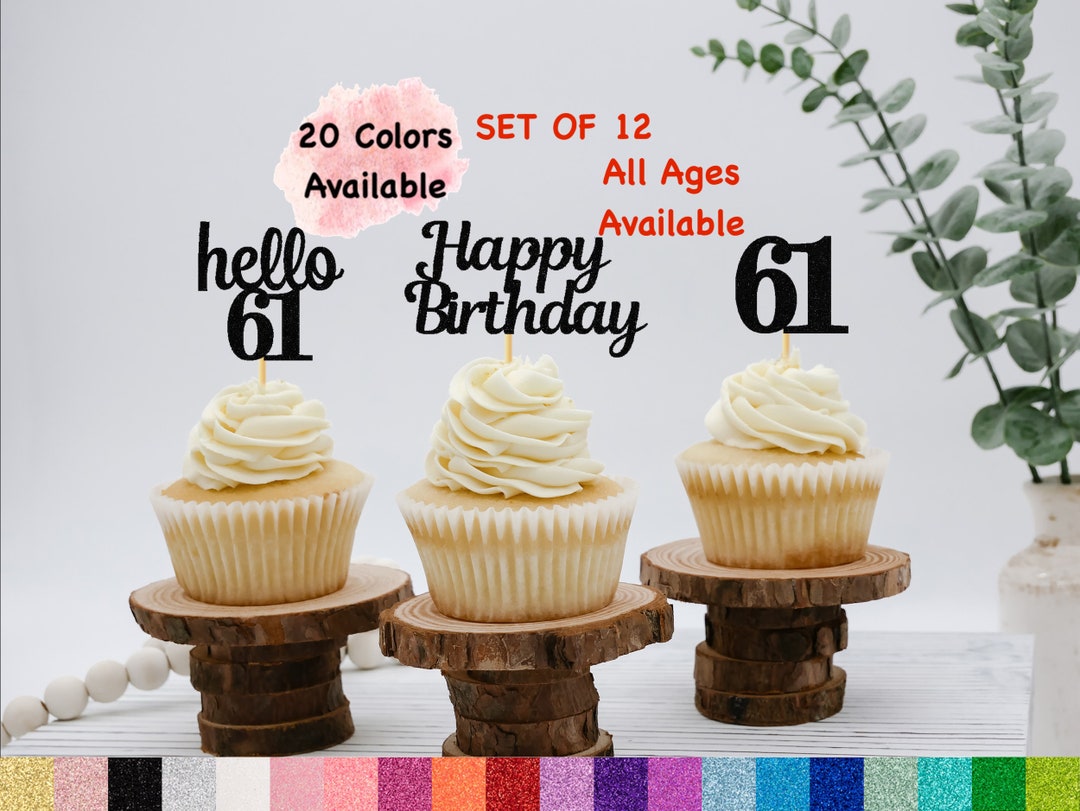 61st Birthday Cupcake Toppers set of 12 61st Birthday Decorations Party ...