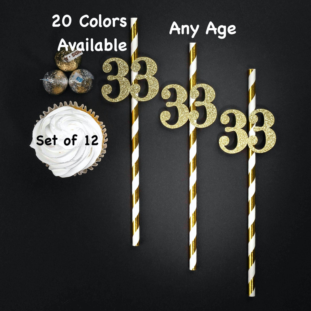 33rd Birthday Straws With Number Any Age (SET OF 12) Birthday ...