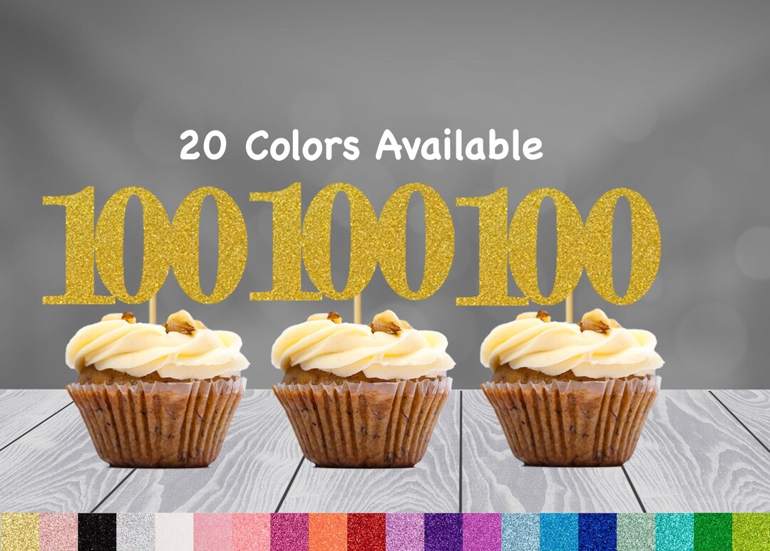 100th Birthday Cupcake Toppers | Glitter Number 100 Decorations | 100th ...