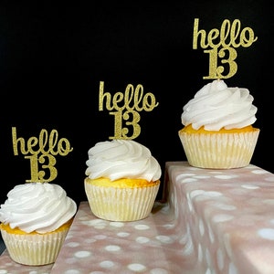 Hello 13 Cupcake Toppers | 13th Birthday Cupcake Toppers | Number 13 ...