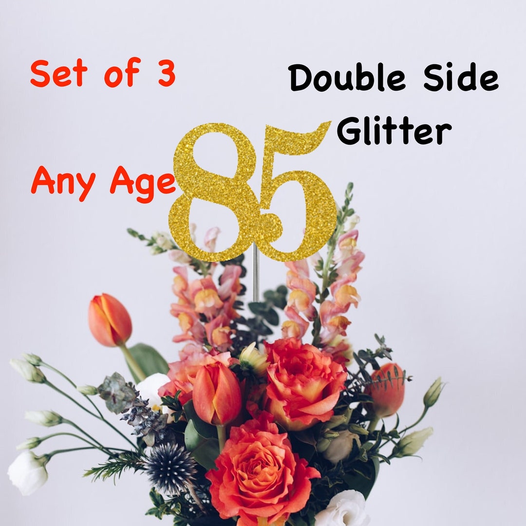 85th Birthday Centerpiece SET OF 3 Double Sided Glitter 3.5 Inches Tall ...