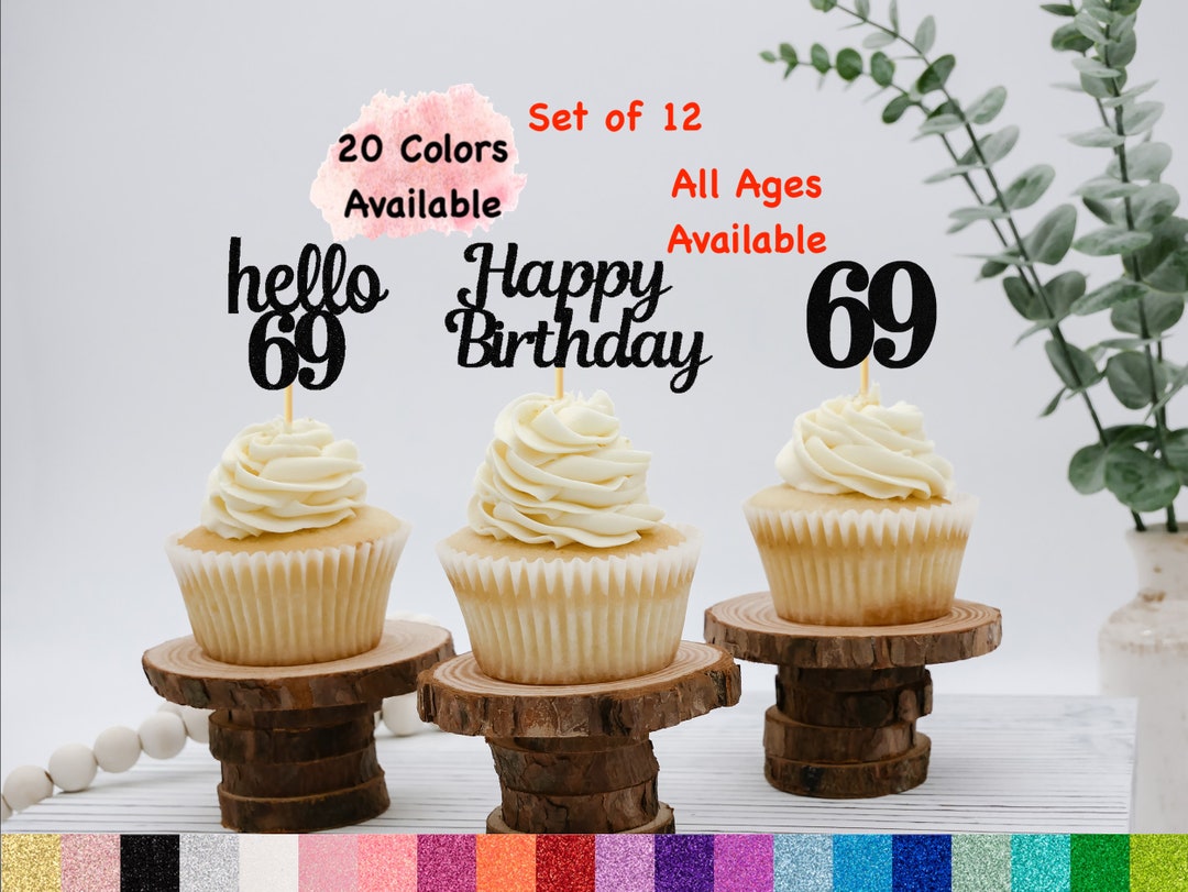 69th Birthday Cupcake Toppers set of 12 69th Birthday Decorations Party ...