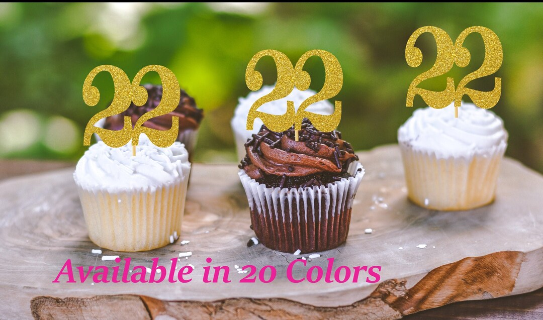 Any Number 22nd Birthday Cupcake Toppers 2 Inches Tall Any Age Glitter ...