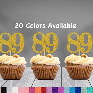 89th Birthday Cupcake Toppers | Glitter Number 89 Decorations | 89th ...