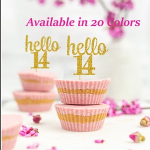 Any Number Hello 14 Cupcake Toppers 14th Birthday Cupcake Topper ...
