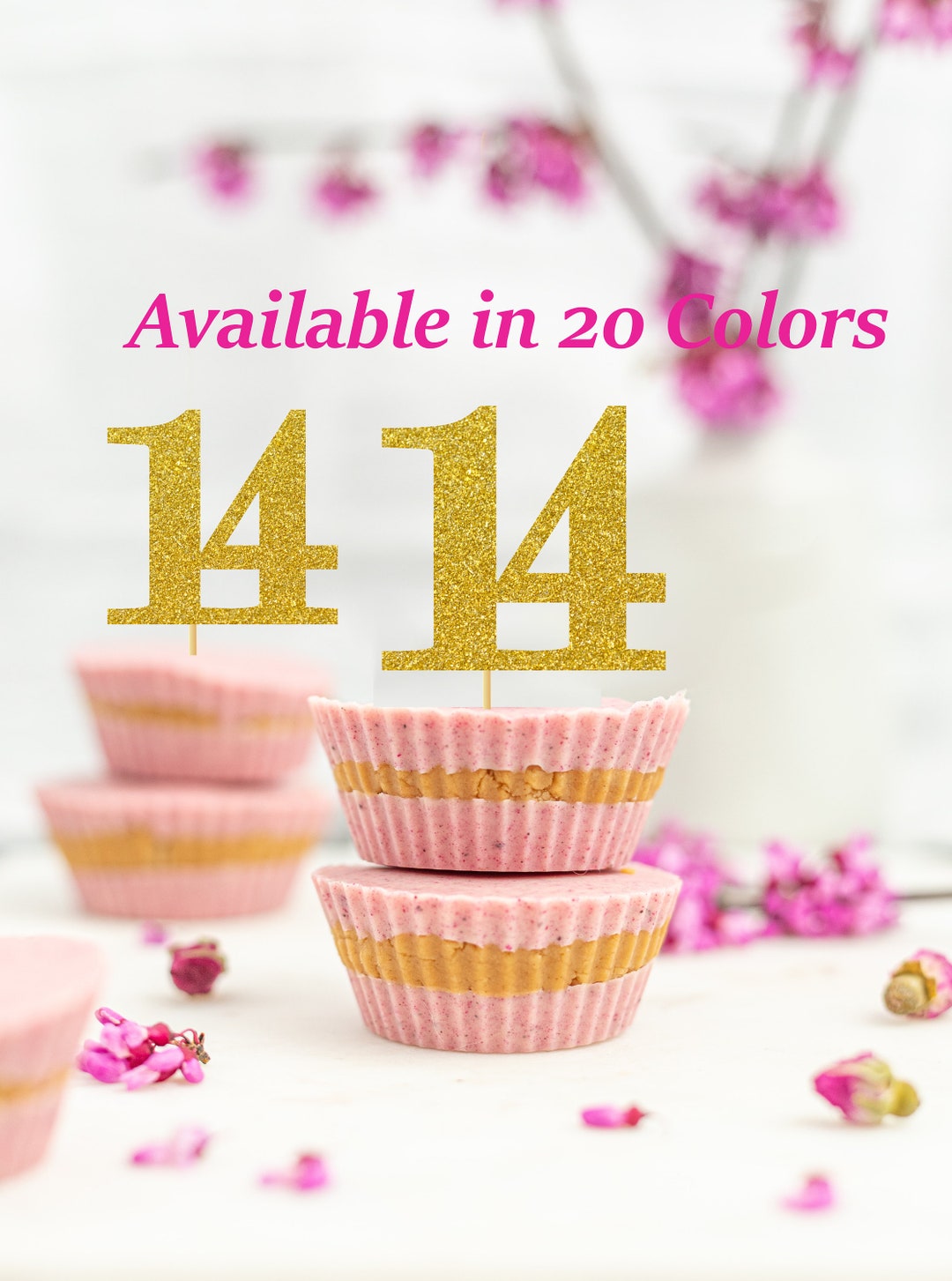 14th Birthday Cupcake Toppers | Glitter Number 14 Decorations | 14th ...