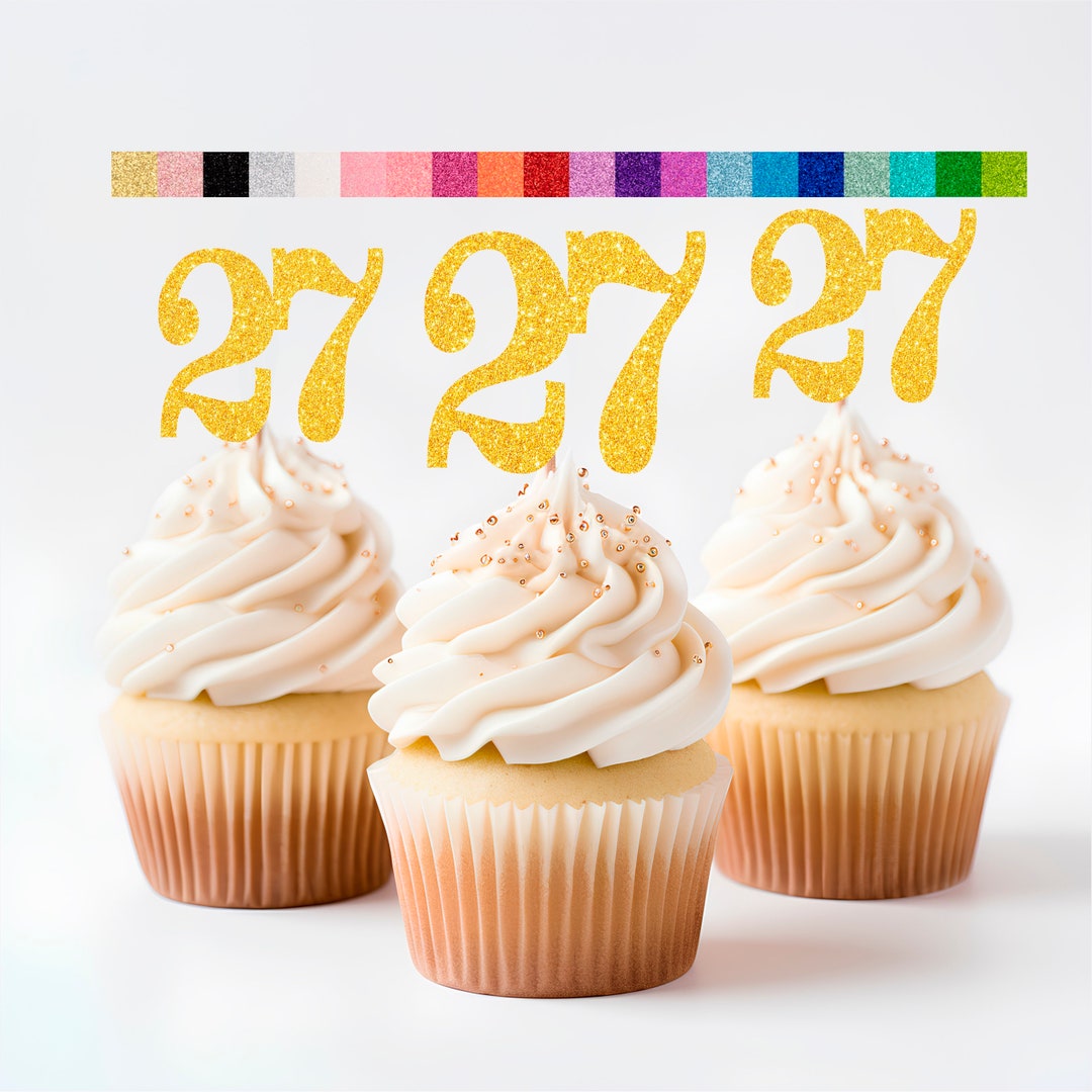 Any Number 27th Birthday Cupcake Toppers Adult Party Glitter Birthday ...