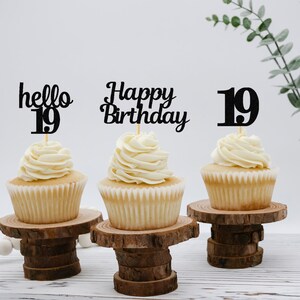 19th Birthday Cupcake Toppers set of 12 19th Birthday Decorations Party ...