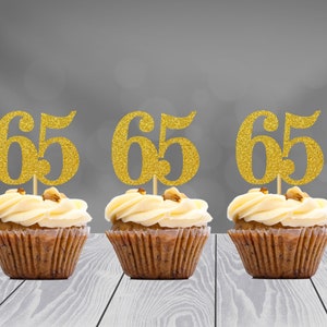 ANY NUMBER 65th Birthday Cupcake Toppers 2 Inches Tall Adult Party ...