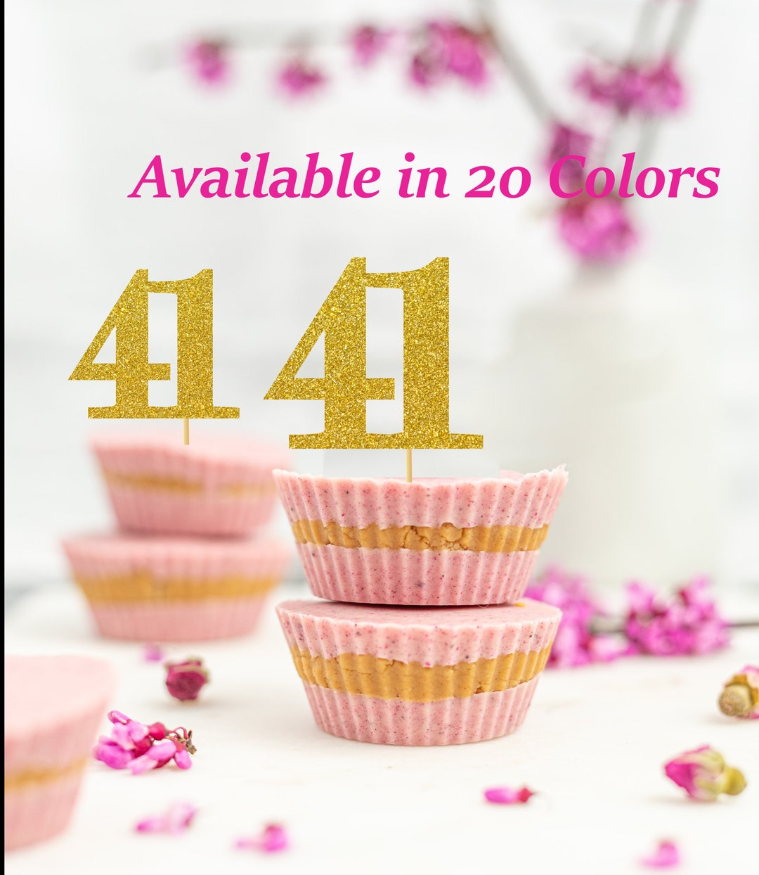 Any Number 41st Birthday Cupcake Toppers 2 Inches Tall Any Age Glitter ...