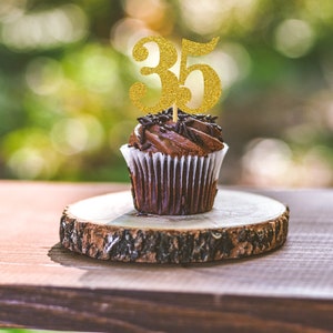 Any Number 35th Birthday Cupcake Toppers 2 Inches Tall Adult Glitter ...