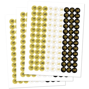 50th Birthday Party Labels Set of 324 Self-adhesive Glossy Stickers ...