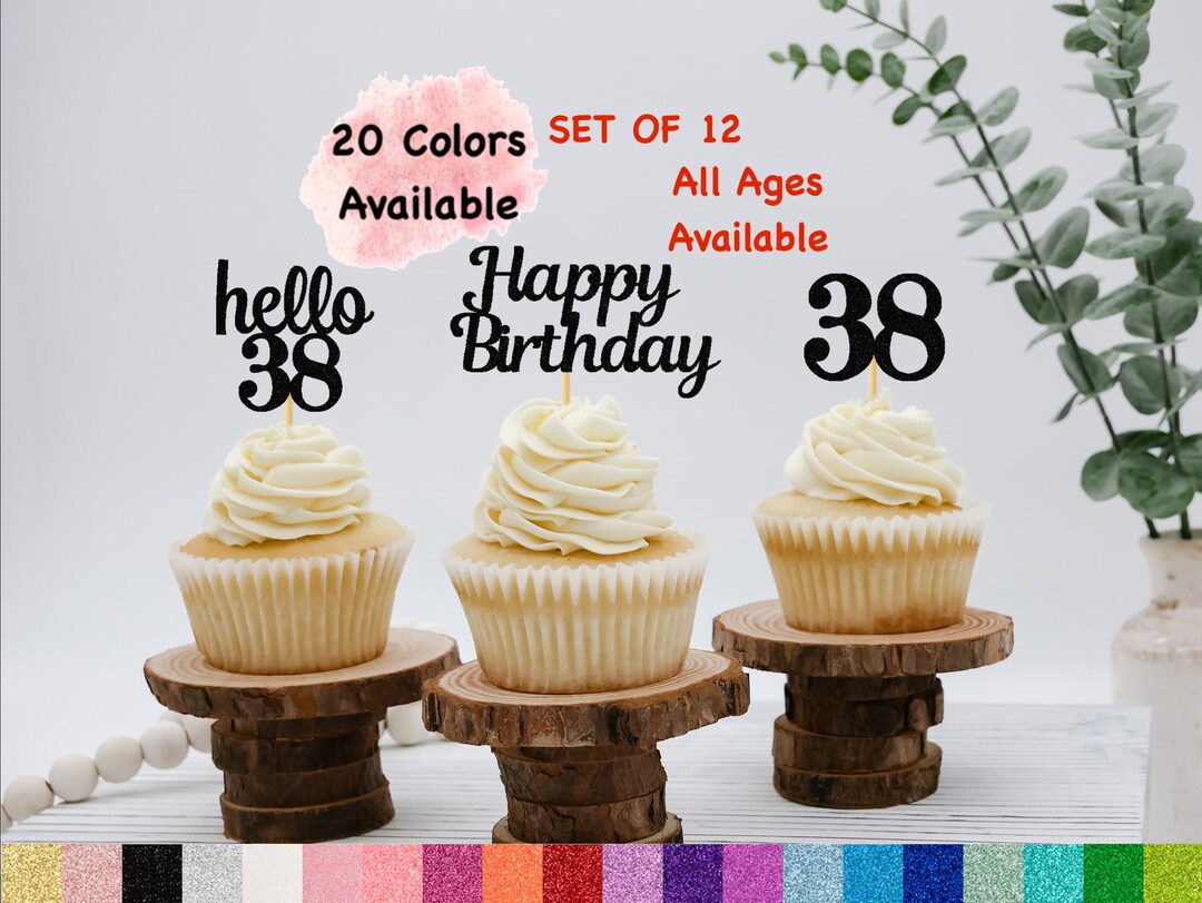 38th Birthday Cupcake Toppers set of 12 38th Birthday Decorations Party ...