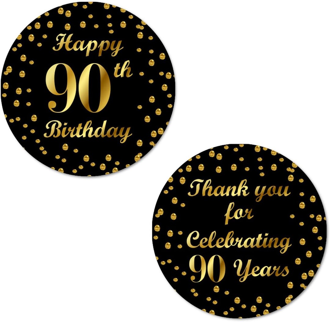 90th Happy Birthday Stickers, 2 Inch Big Round Glossy Labels (black and ...