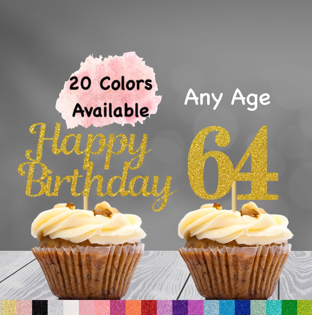 64th Birthday Cupcake Toppers | Number 64 Party Picks | 64th Party ...