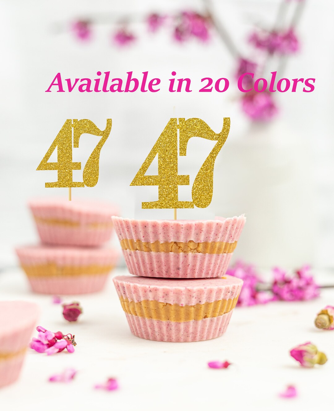 47th Birthday Cupcake Toppers | Glitter Number 47 Decorations | 47th ...