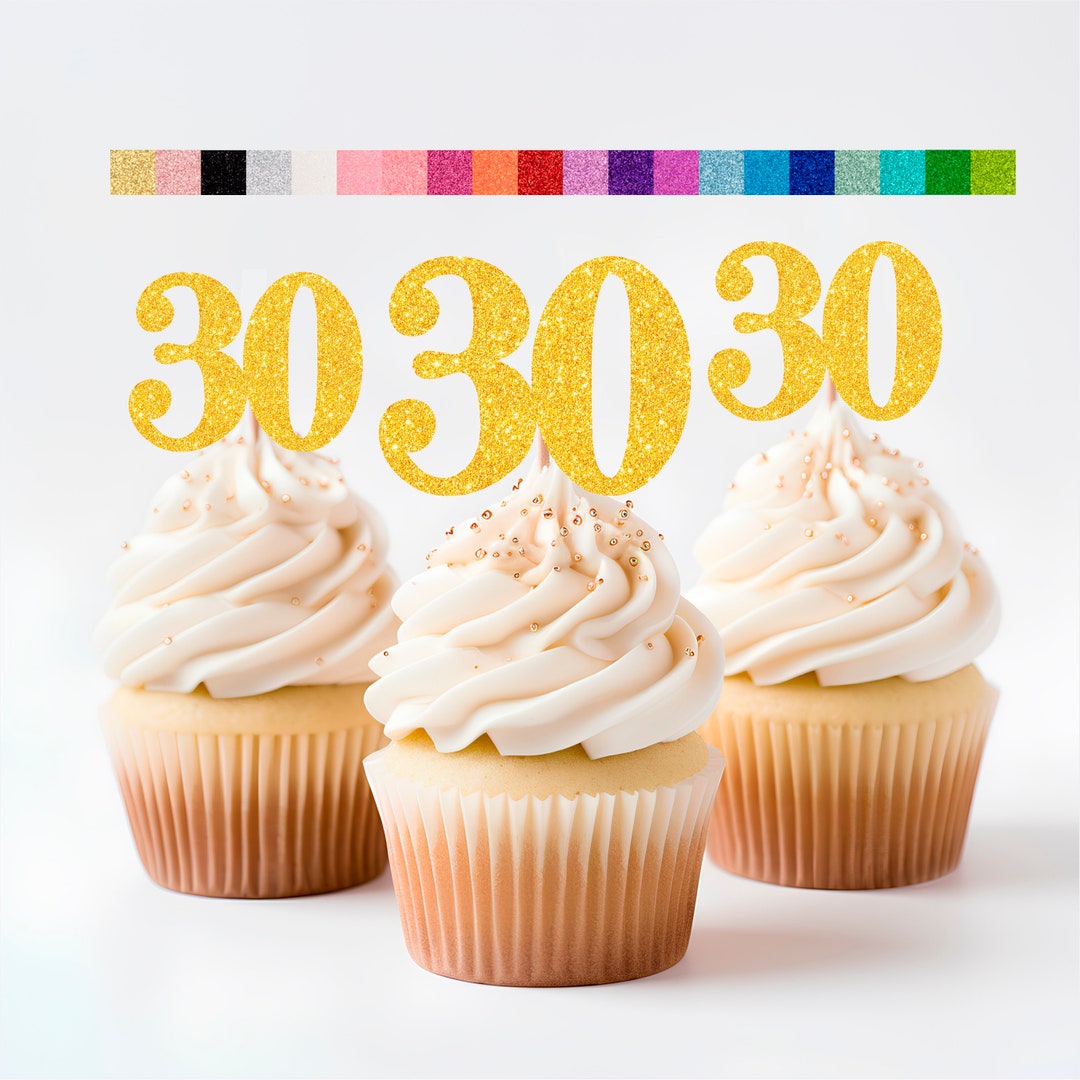 30th Birthday Cupcake Toppers | Glitter Number 30 Decorations | 30th ...