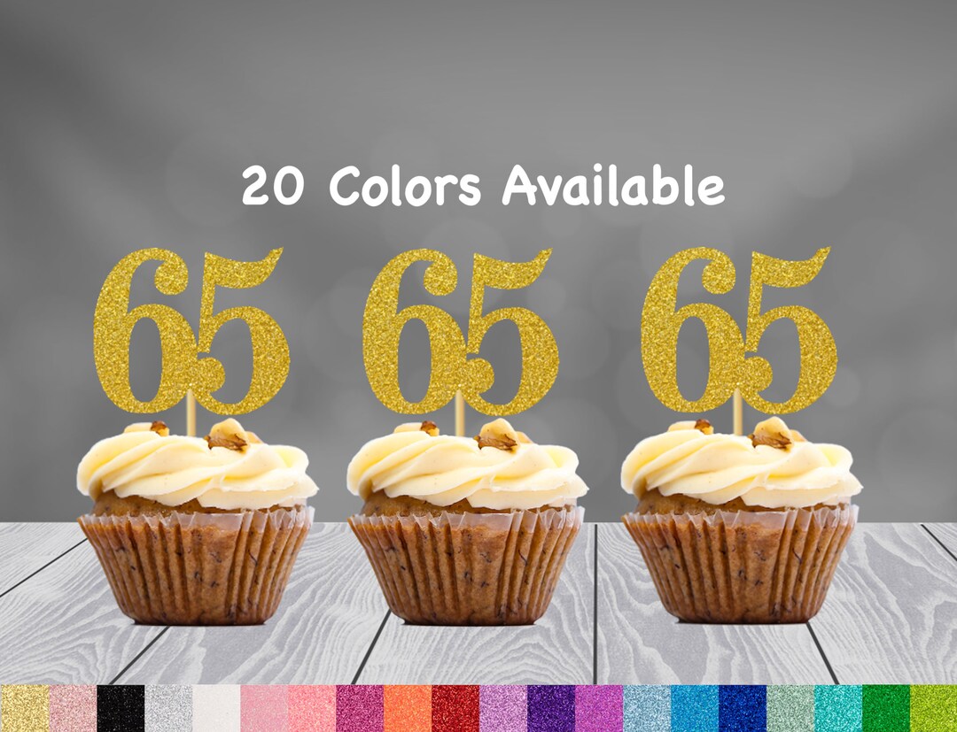 65th Birthday Cupcake Toppers | Glitter Number 65 Decorations | 65th ...