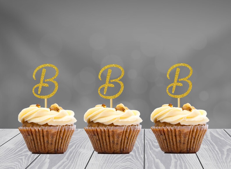 Initial B Cupcake Topper Monogram Letter Cupcake Toppers for - Etsy