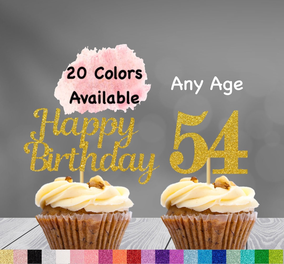 54th Birthday Cupcake Toppers | Number 54 Party Picks | 54th Party ...