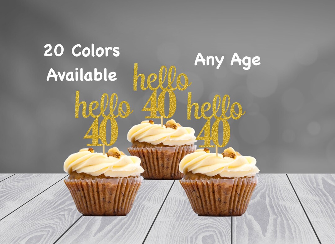 Hello 40 Cupcake Toppers | 40th Birthday Cupcake Toppers | Number 40 ...